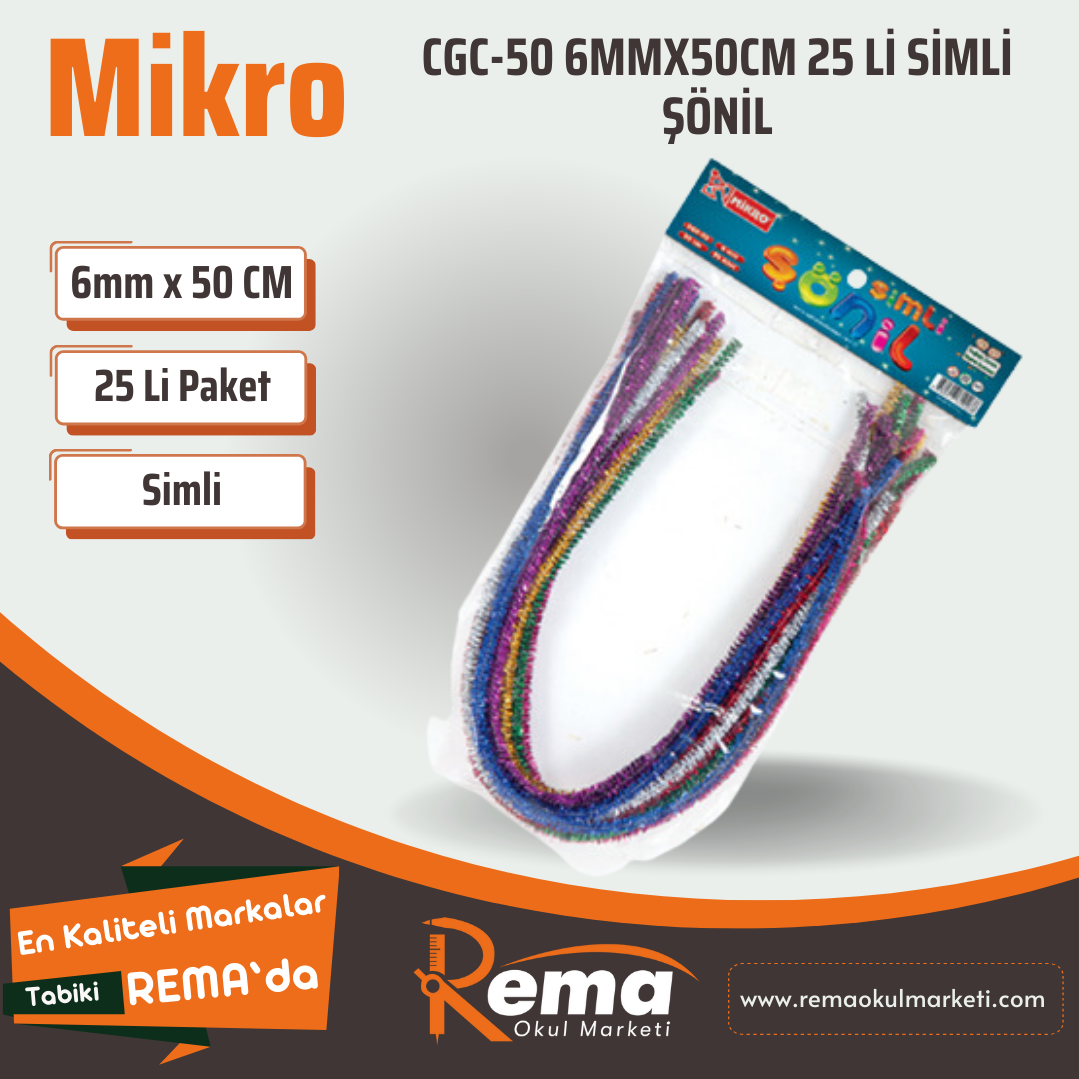MİKRO CGC-50 6MMX50CM 25 Lİ SİMLİ ŞÖNİL - Rema Okul Marketi